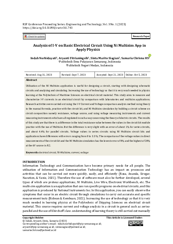 (PDF) Analysis of I-V on Basic Electrical Circuit Using Ni Multisim App ...