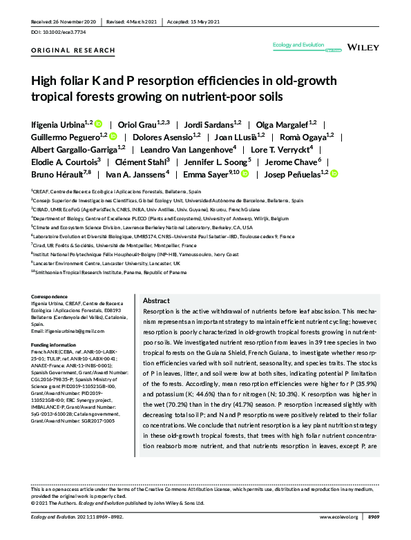 (PDF) High foliar K and P resorption efficiencies in old‐growth ...