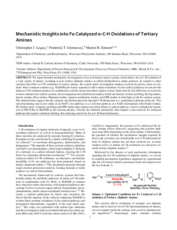 (PDF) Mechanistic Insights into Fe Catalyzed α-C-H Oxidations of ...