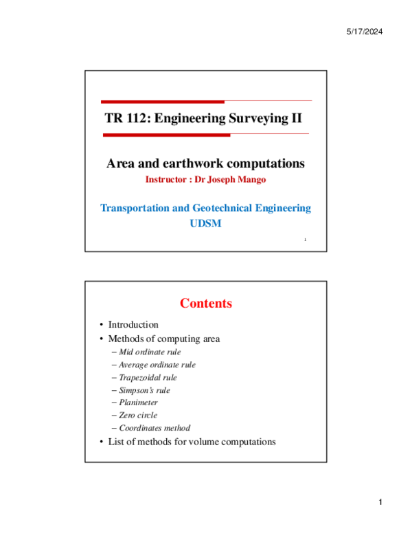 (PDF) Area and earthwork computations