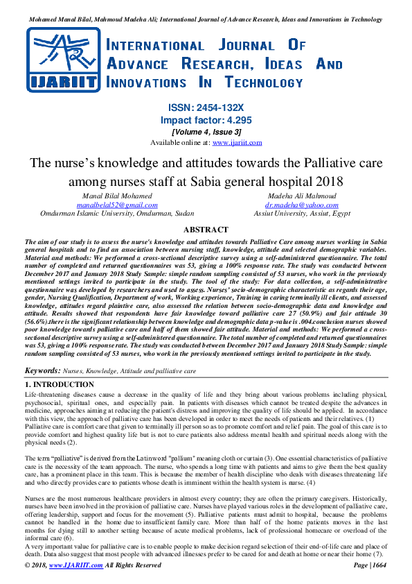 (PDF) The nurse’s knowledge and attitudes towards the Palliative care ...