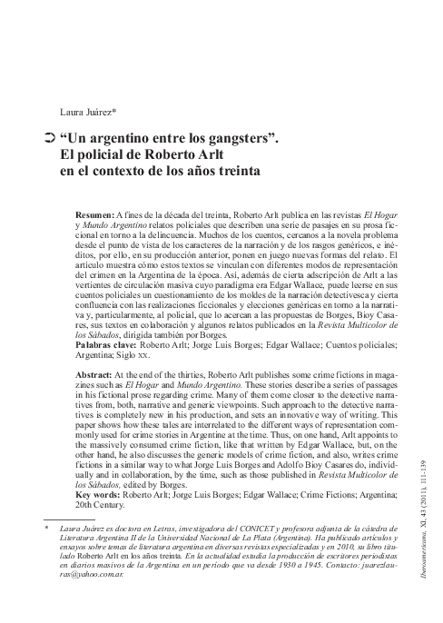 (PDF) Un argentino entre los gangsters". El policial de Roberto Arlt en ...