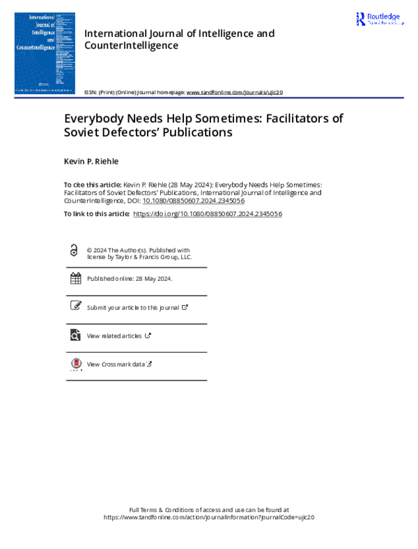 (PDF) Everybody Needs Help Sometimes: Facilitators of Soviet Defectors ...