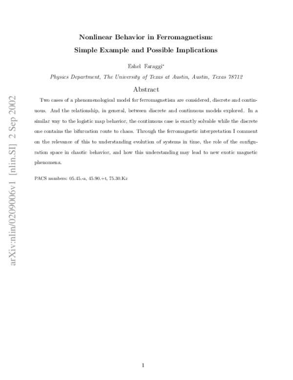 (PDF) Nonlinear Behavior in Ferromagnetism: Simple Example and Possible Implications