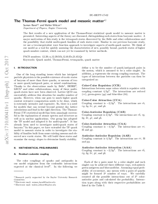 (PDF) The Thomas-Fermi quark model and mesonic matter