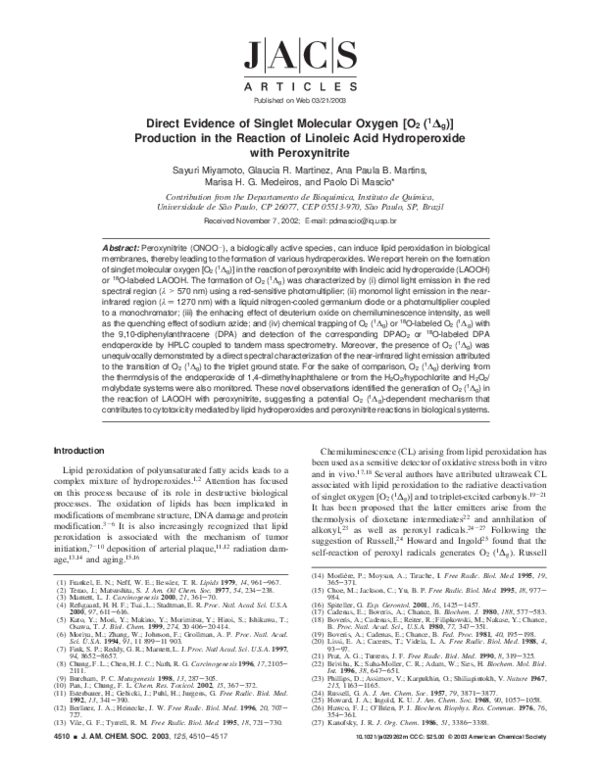 (PDF) Direct evidence of singlet molecular oxygen [O2(1Δg)] production ...