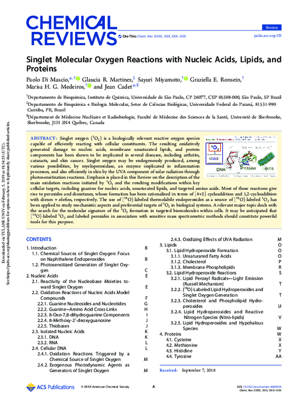 (PDF) Singlet Molecular Oxygen Reactions with Nucleic Acids, Lipids ...