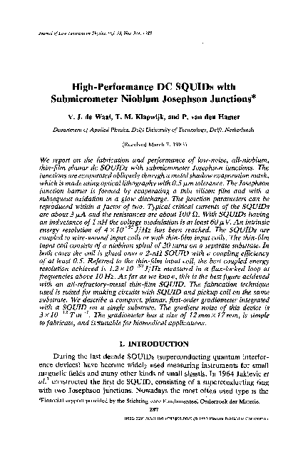 (PDF) High-performance dc SQUIDs with submicrometer niobium Josephson ...