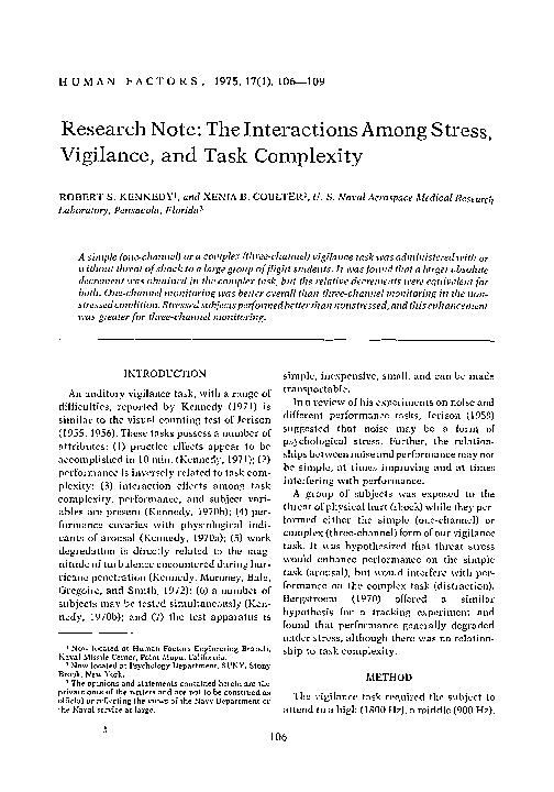 (PDF) Research Note: The Interactions Among Stress, Vigilance, and Task Complexity