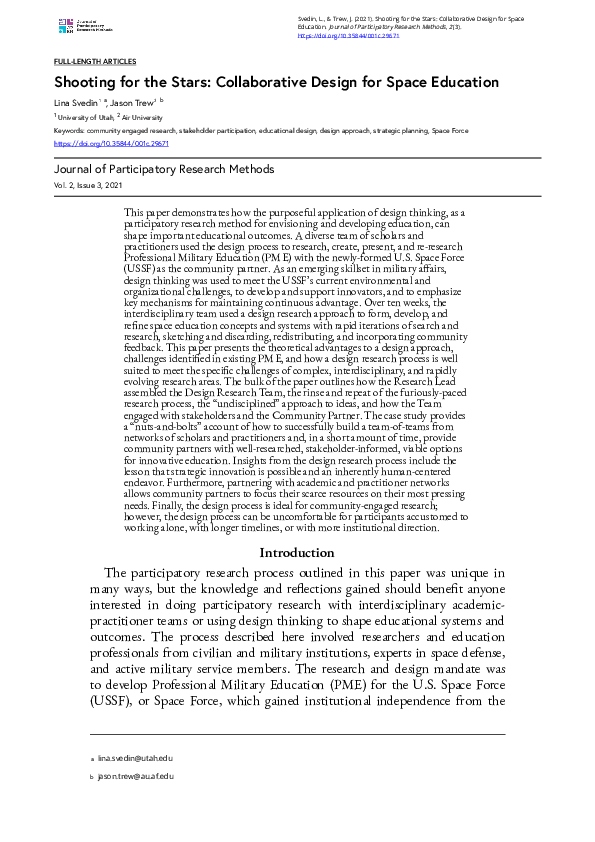 (PDF) Shooting for the Stars: Collaborative Design for Space Education