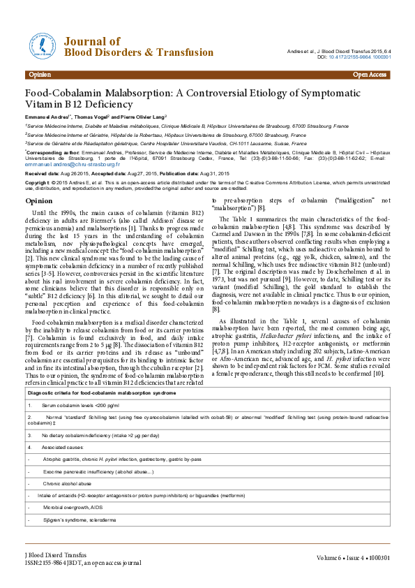 (PDF) Food-Cobalamin Malabsorption: A Controversial Etiology of ...