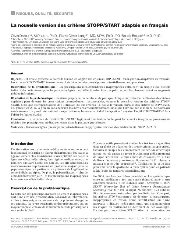 (PDF) La nouvelle version des critères STOPP/START adaptée en français