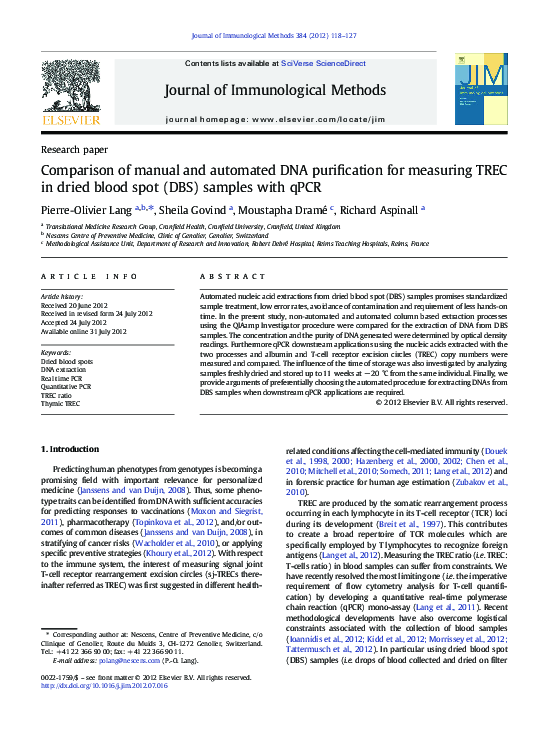 (PDF) Comparison of manual and automated DNA purification for measuring ...