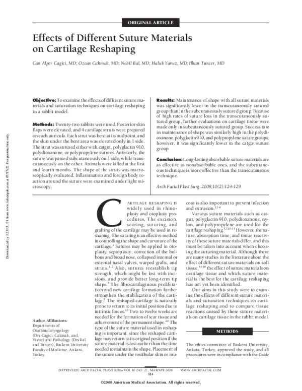 (PDF) Effects of Different Suture Materials on Cartilage Reshaping