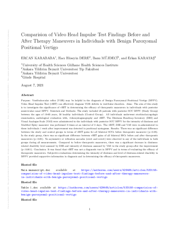 (PDF) Comparision of Video Head Impulse Test Findings Before and After ...