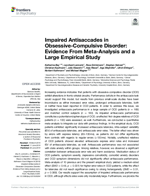 (PDF) Impaired Antisaccades in Obsessive-Compulsive Disorder: Evidence From Meta-Analysis and a ...