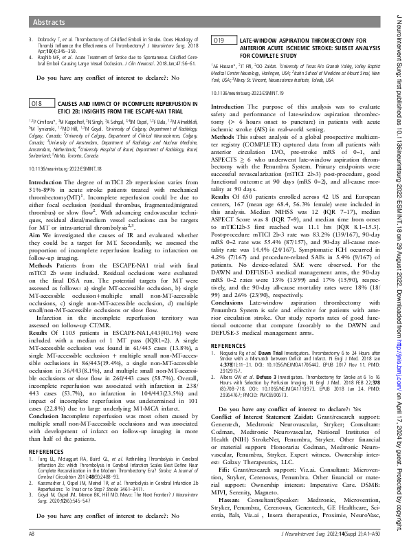 (PDF) O18 Causes and impact of incomplete reperfusion in eTICI 2b: insights from the ESCAPE-NA1 ...