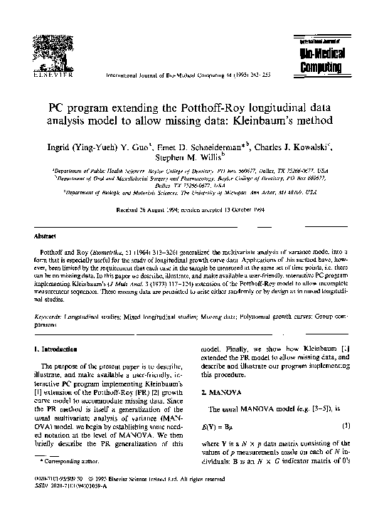 (PDF) PC program extending the Potthoff-Roy longitudinal data analysis model to allow missing ...