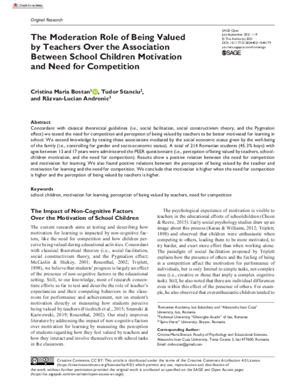 (PDF) The Moderation Role of Being Valued by Teachers Over the ...