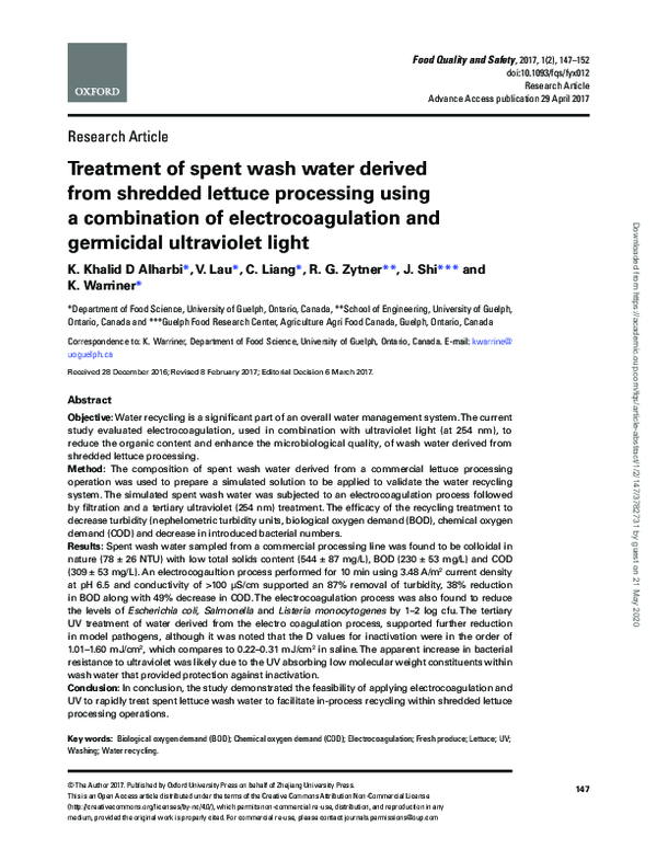 (PDF) Treatment of spent wash water derived from shredded lettuce ...