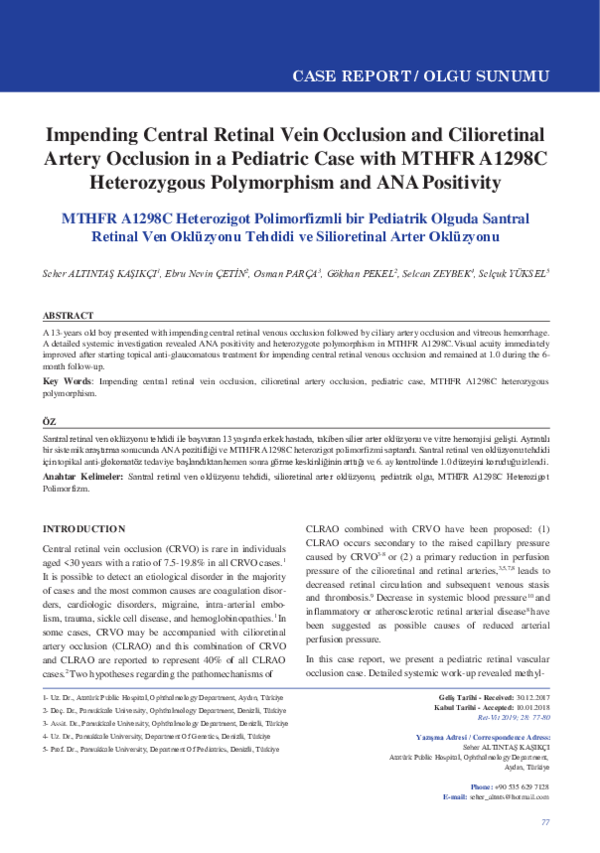 (PDF) Impending Central Retinal Vein Occlusion and Cilioretinal Artery ...