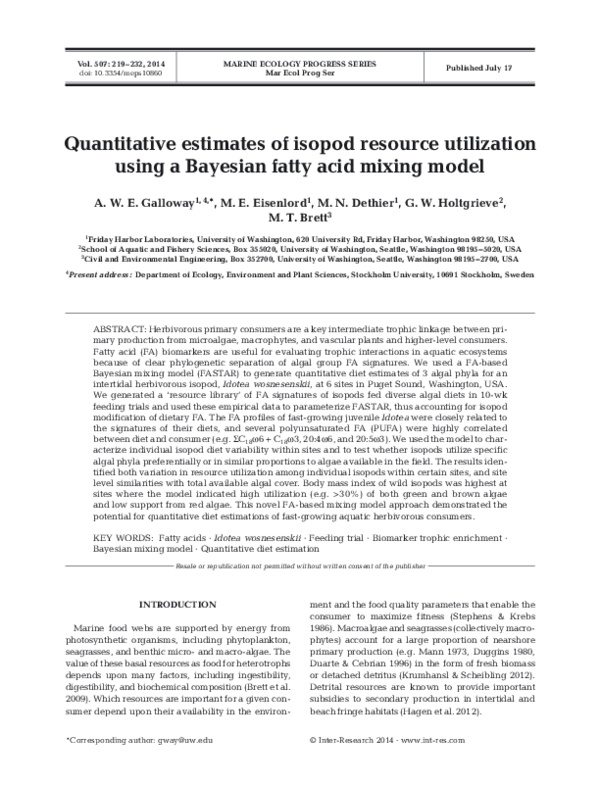 (PDF) Quantitative estimates of isopod resource utilization using a ...