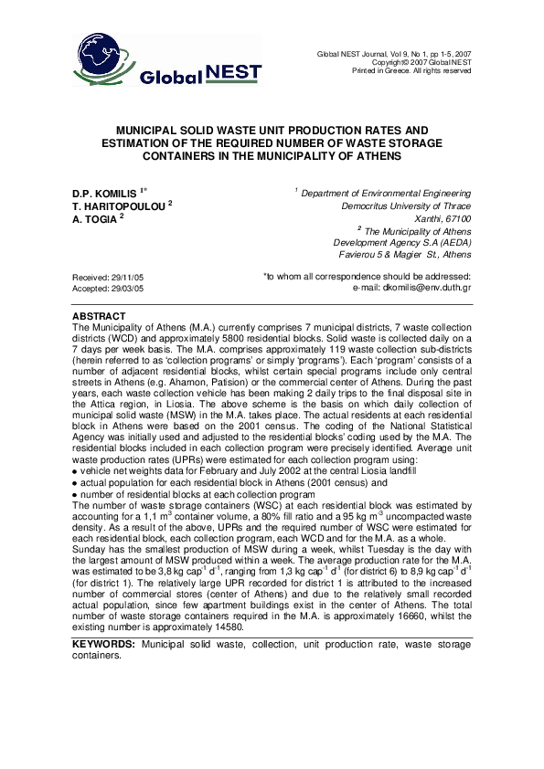 (PDF) Municipal solid waste unit production rates and estimation of the ...
