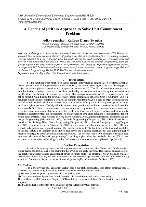 (PDF) A Genetic Algorithm Approach to Solve Unit Commitment Problem