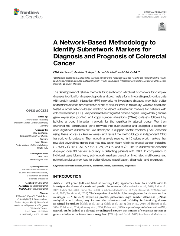 (PDF) A Network-Based Methodology to Identify Subnetwork Markers for Diagnosis and Prognosis of ...
