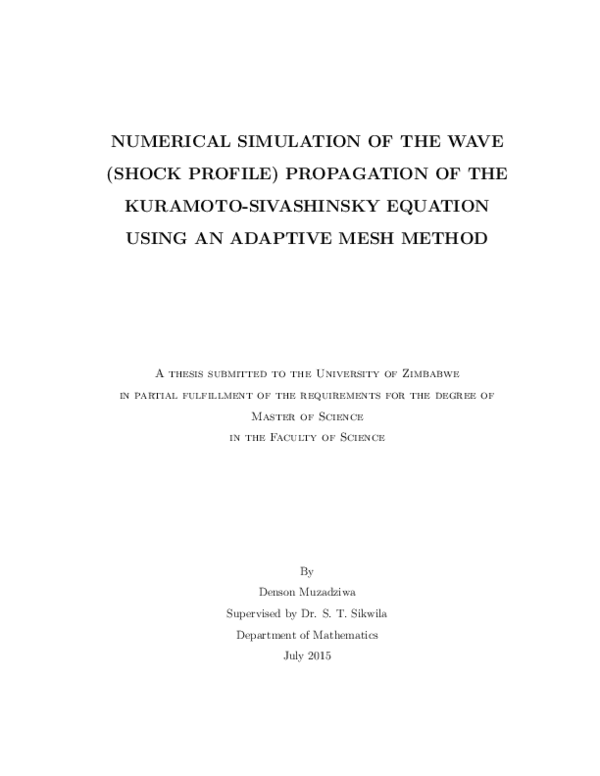 Numerical Simulation of Wave (Shock Profile) Propagation of the Kuramoto-Sivashinsky Equation ...