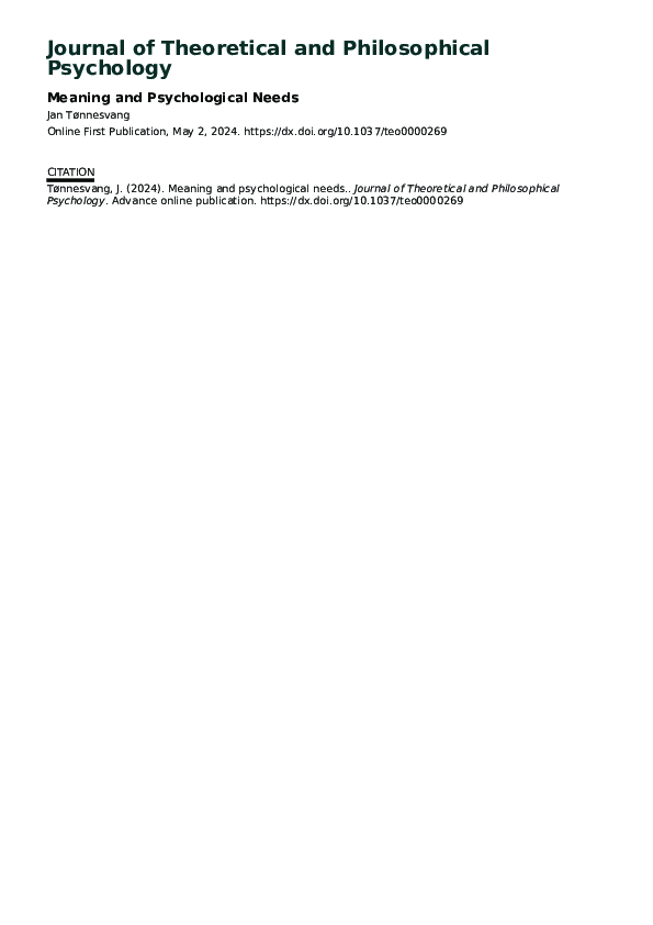 (PDF) Meaning and Psychological Needs