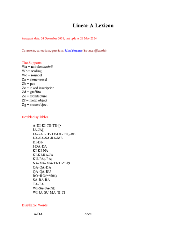 (PDF) Linear A Lexicon