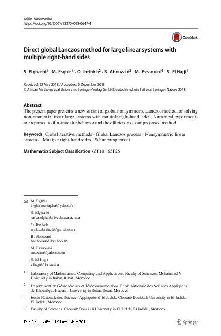 (PDF) Direct global Lanczos method for large linear systems with ...