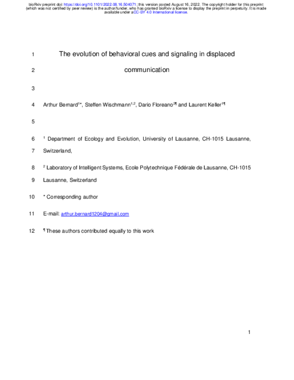 (PDF) The evolution of behavioral cues and signaling in displaced ...