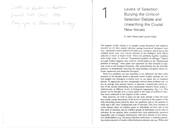(PDF) 1. Levels of Selection: Burying the Units-of- Selection Debate ...