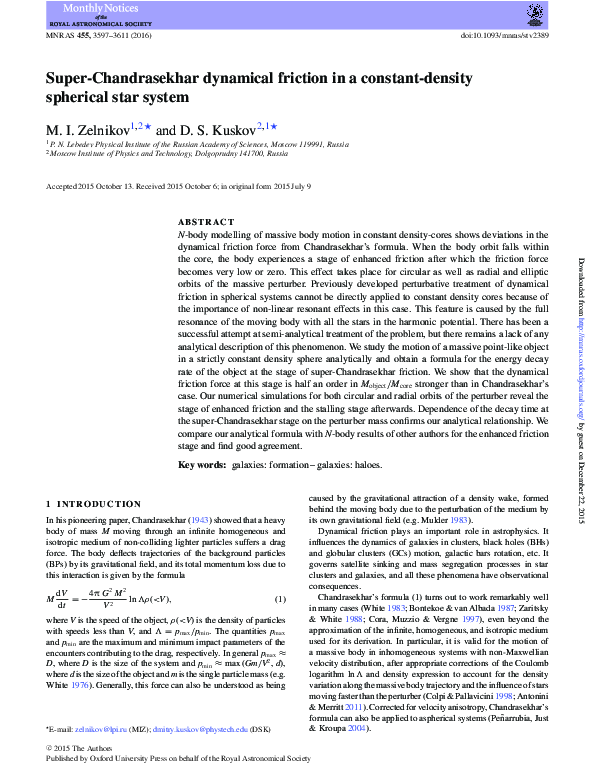 (PDF) Super-Chandrasekhar dynamical friction in a constant-density ...