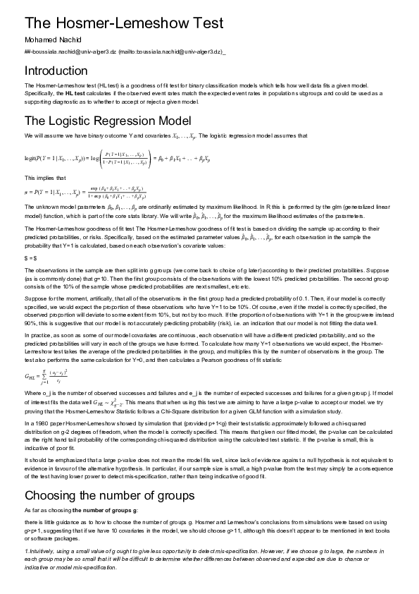 (PDF) The Hosmer-Lemeshow Test