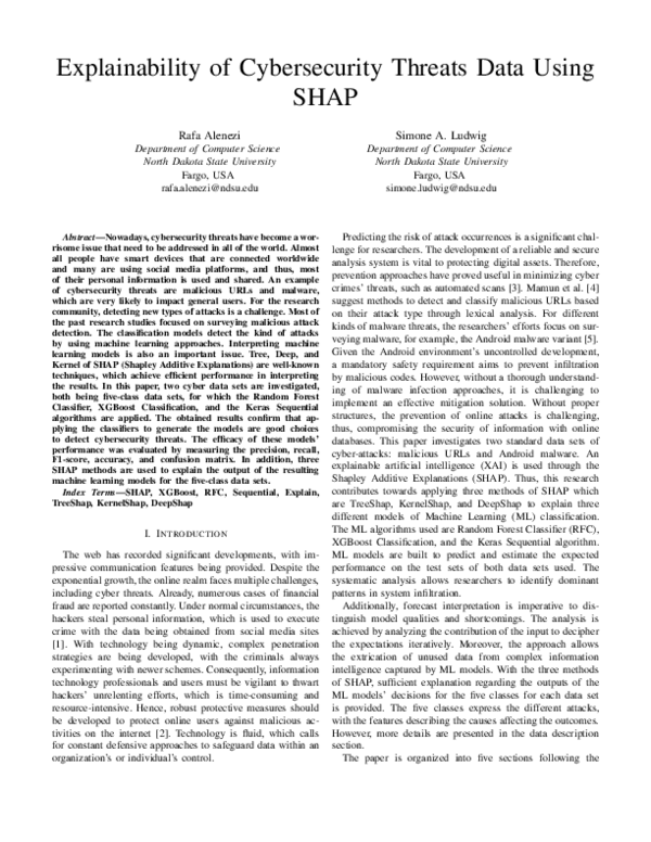 (PDF) Explainability of Cybersecurity Threats Data Using SHAP