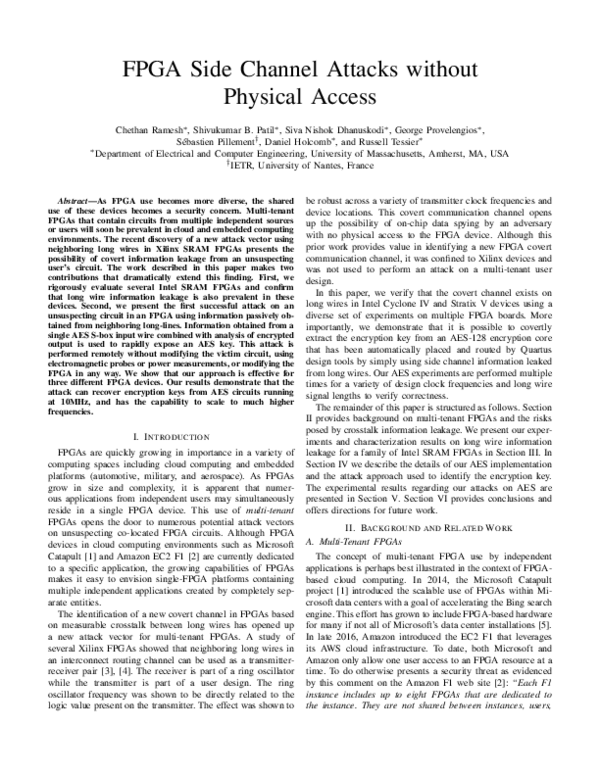 (PDF) FPGA Side Channel Attacks without Physical Access