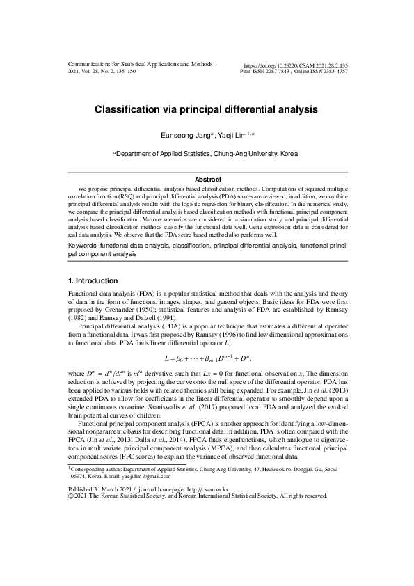 (PDF) Classification via principal differential analysis