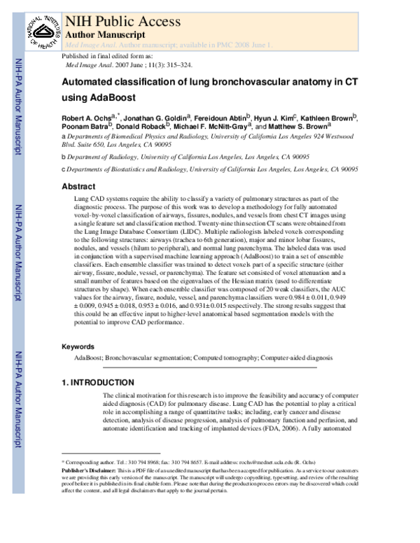 (PDF) Automated classification of lung bronchovascular anatomy in CT using AdaBoost