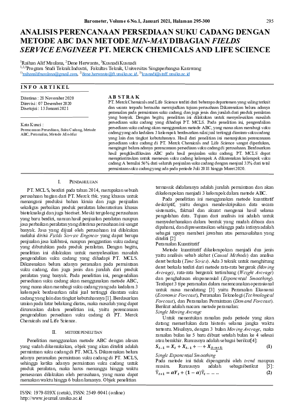 (PDF) Analisis Perencanaan Persediaan Suku Cadang dengan Metode ABC dan ...