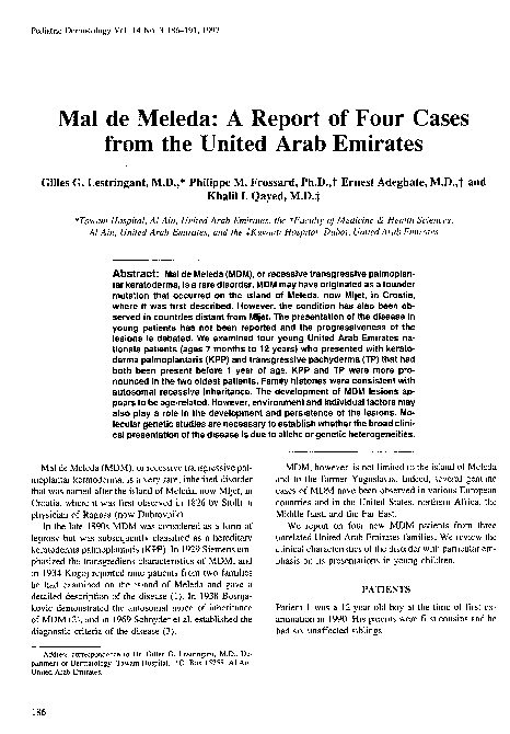 (PDF) Mal de Meleda: A Report of Four Cases from the United Arab Emirates