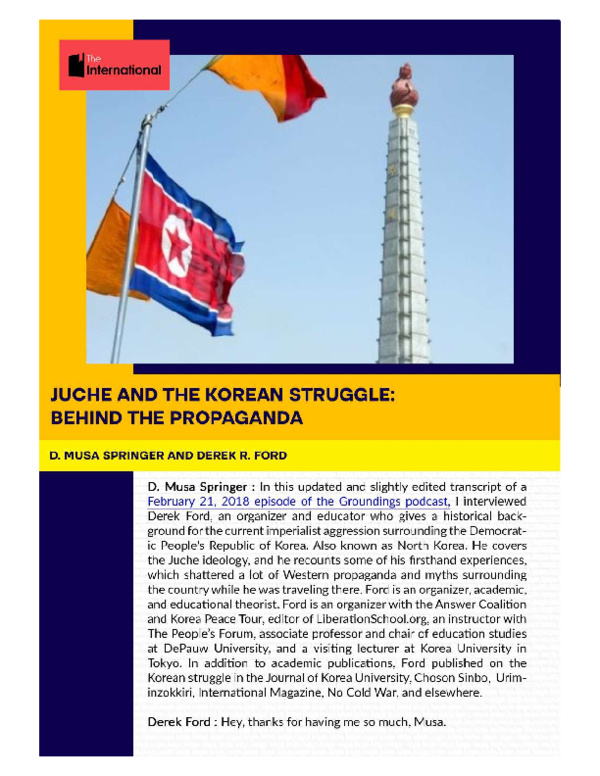 (PDF) Juche and the Korean struggle: Behind the propaganda with D. Musa ...