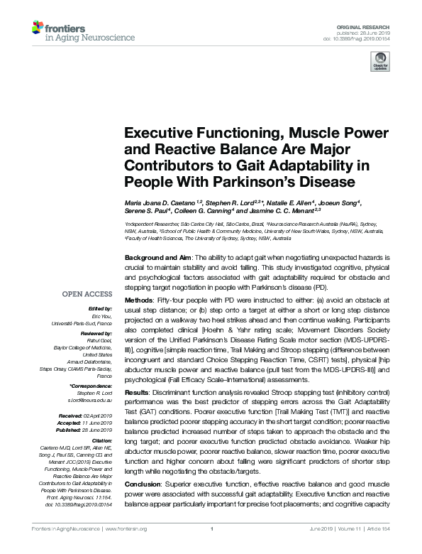 (PDF) Executive Functioning, Muscle Power and Reactive Balance Are ...