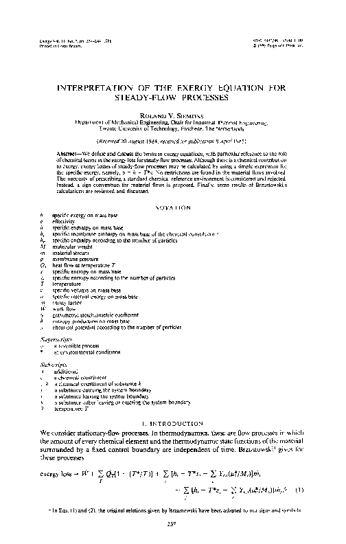 (PDF) Interpretation of the exergy equation for steady-flow processes