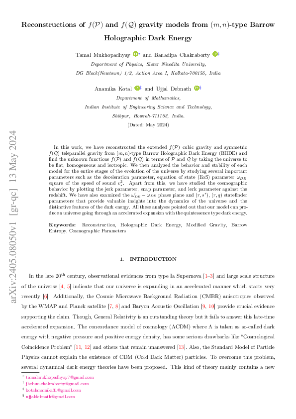 (PDF) Reconstructions of f(P) and f(Q) gravity models from (m, n)-type Barrow Holographic Dark ...
