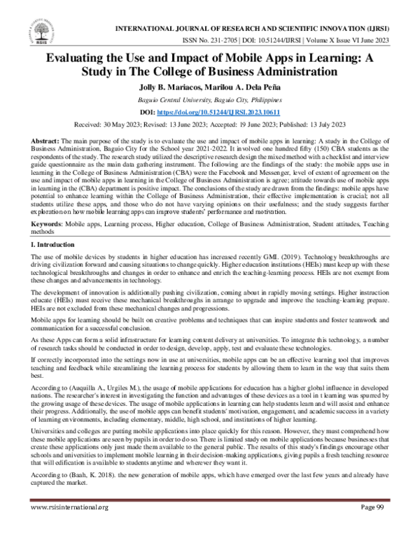 (PDF) Evaluating the Use and Impact of Mobile Apps in Learning: A Study in The College of ...