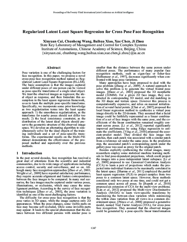 Pdf Regularized Latent Least Square Regression For Cross Pose Face