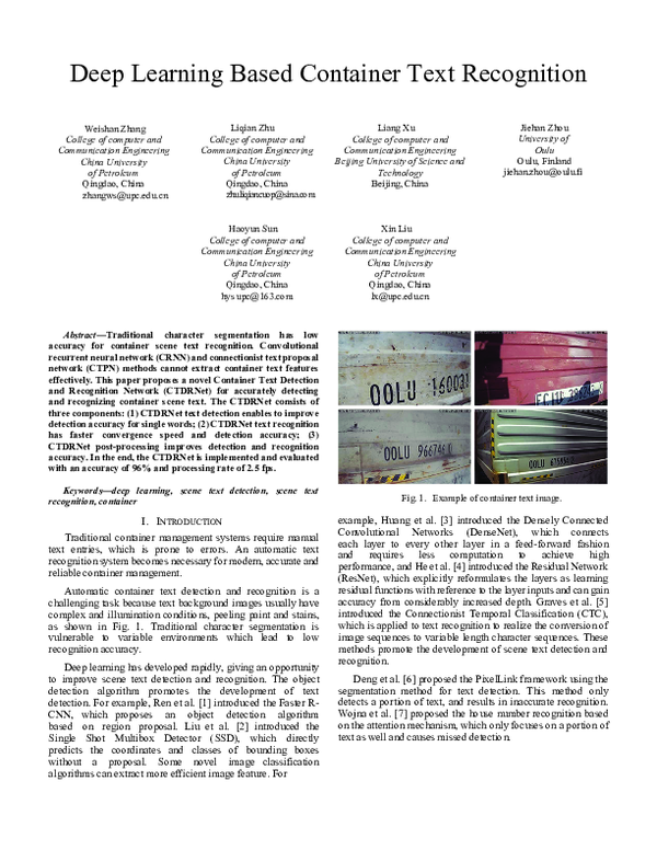 (PDF) Deep Learning Based Container Text Recognition